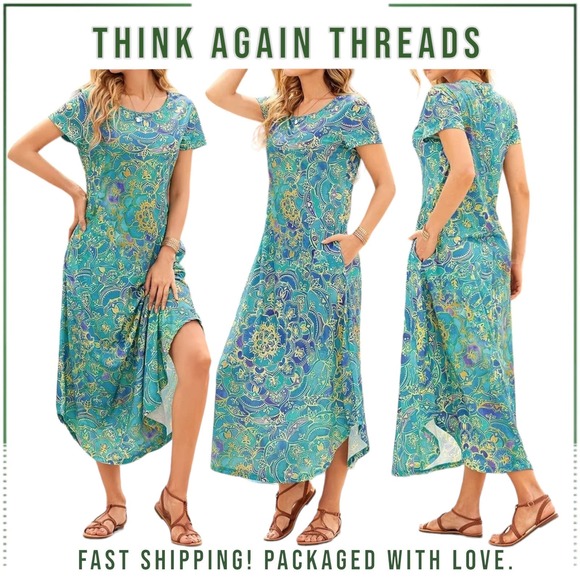 noracora | Dresses | Noracora Floral Tribal Split Maxi Dress Emerald ...